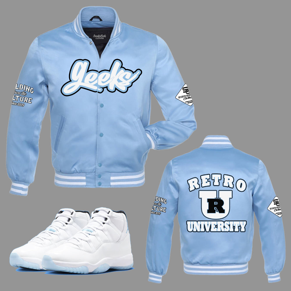 Retro University Satin Jacket to match Retro Jordan 11 Legend Blue sne – SneakerGeeks Clothing