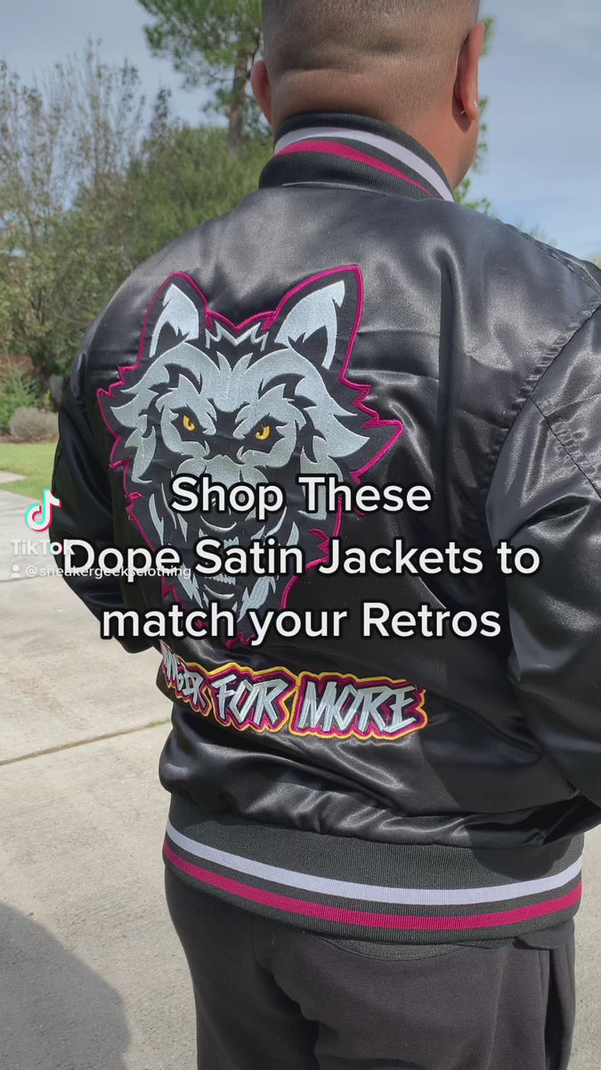 Defeat Is Not An Option Satin Jacket to match Retro Jordan 4 Midnight – SneakerGeeks Clothing
